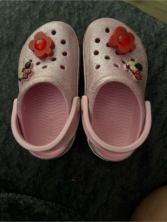 CROCS | Shoes | Crocs Kids Sparkle Pink Clogs With Red Flower Charm ...